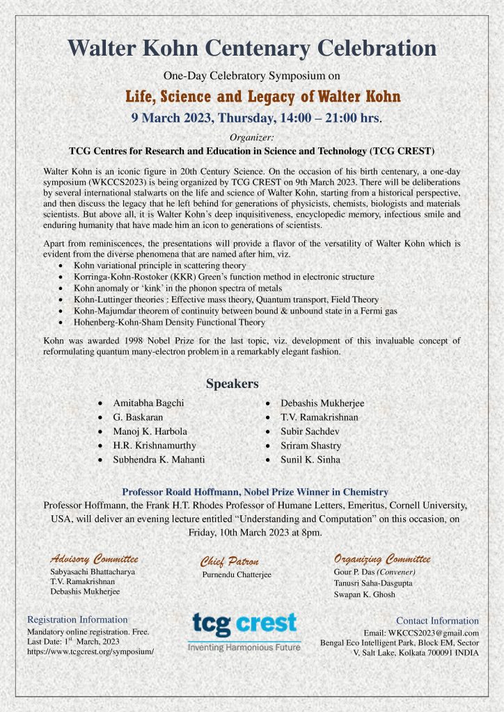 Walter Kohn Centenary Celebration – TCG Crest