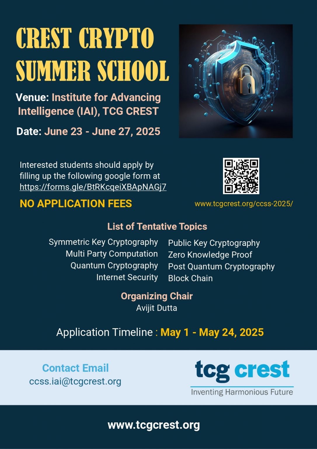 IAI-TCG CREST Announces CREST CRYPTO SUMMER SCHOOL 2025 – TCG Crest